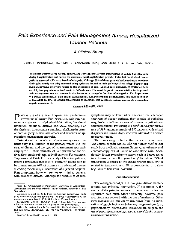 (PDF) Pain experience and pain management among hospitalized cancer ...