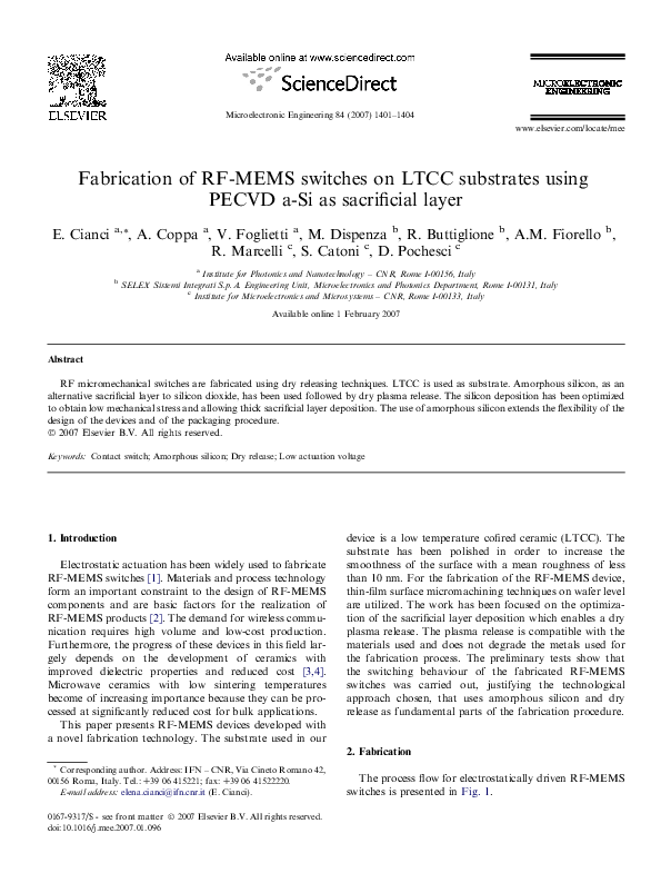 (PDF) Fabrication of RF-MEMS switches on LTCC substrates using PECVD a ...