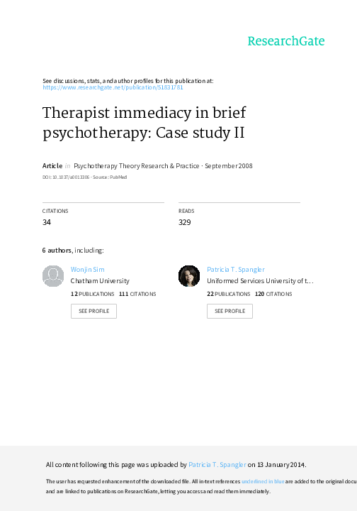 (PDF) Therapist immediacy in brief psychotherapy: Case study II