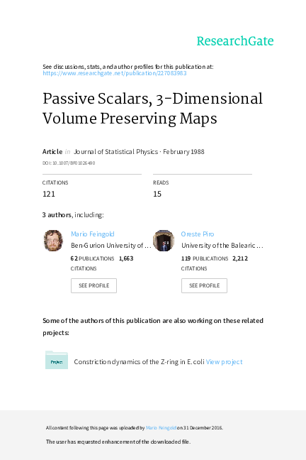 (PDF) Passive scalars, three-dimensional volume-preserving maps, and chaos