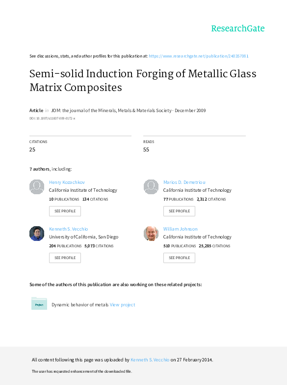 (PDF) Semi-solid induction forging of metallic glass matrix composites