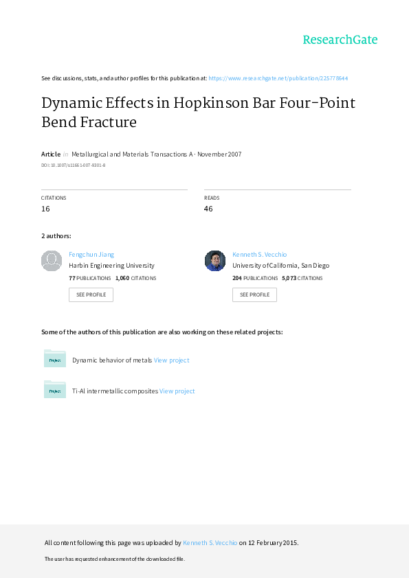 (PDF) Dynamic effects in Hopkinson bar four-point bend fracture