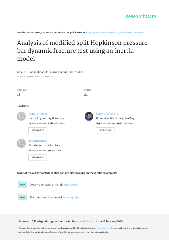 (PDF) Analysis of modified split Hopkinson pressure bar dynamic ...