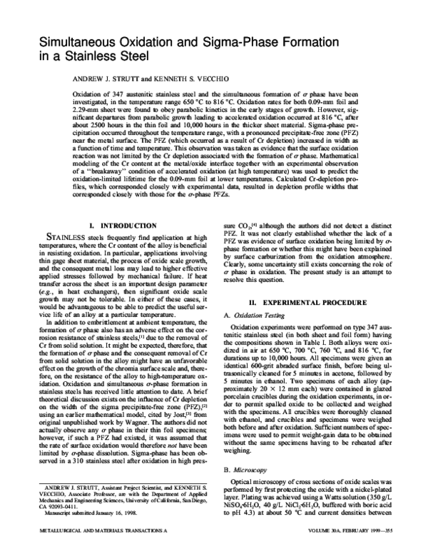 (PDF) Simultaneous oxidation and sigma-phase formation in a stainless steel
