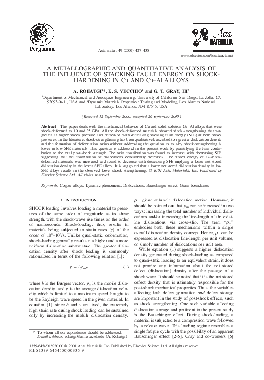 (PDF) The influence of stacking fault energy on the mechanical behavior of Cu and Cu-Al alloys ...