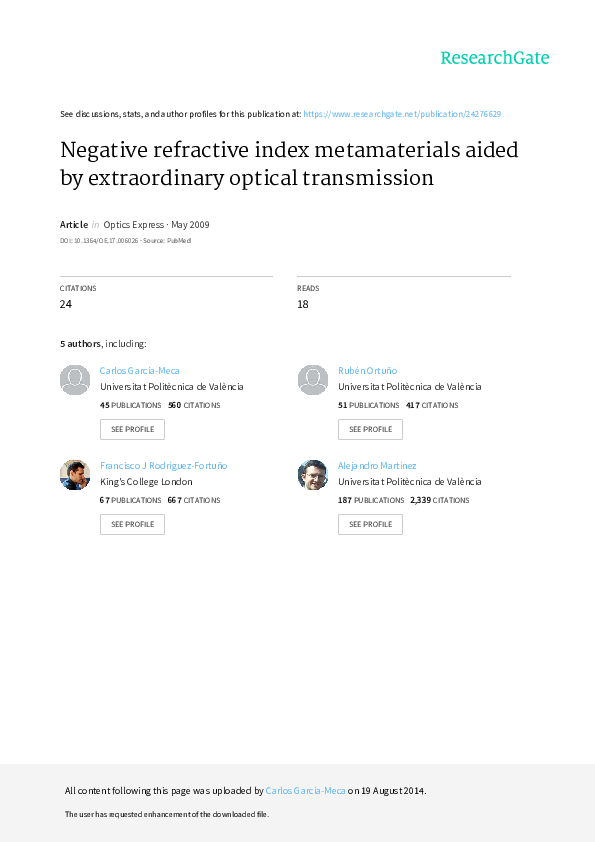 (PDF) Negative refractive index metamaterials aided by extraordinary optical transmission