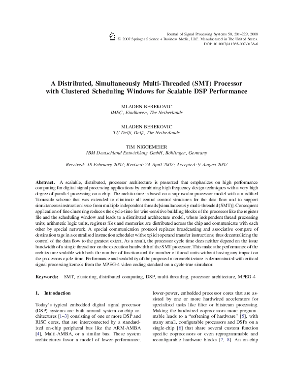 (PDF) A Distributed, Simultaneously Multi-Threaded (SMT) Processor With Clustered Scheduling ...