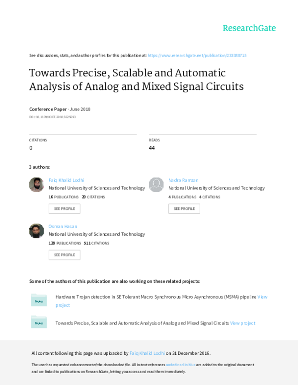 (PDF) Towards precise, scalable and automatic analysis of analog and mixed signal circuits ...