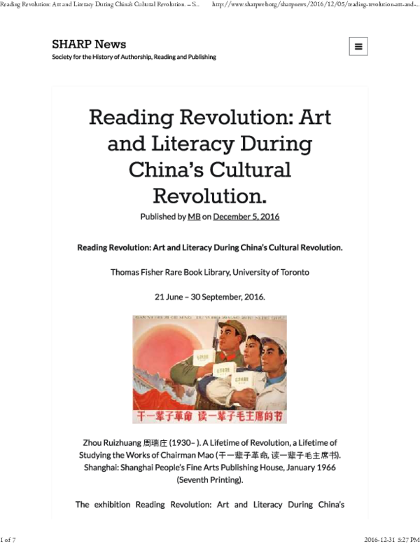 (PDF) Reading Revolution: Art and Literacy during China’s Cultural ...
