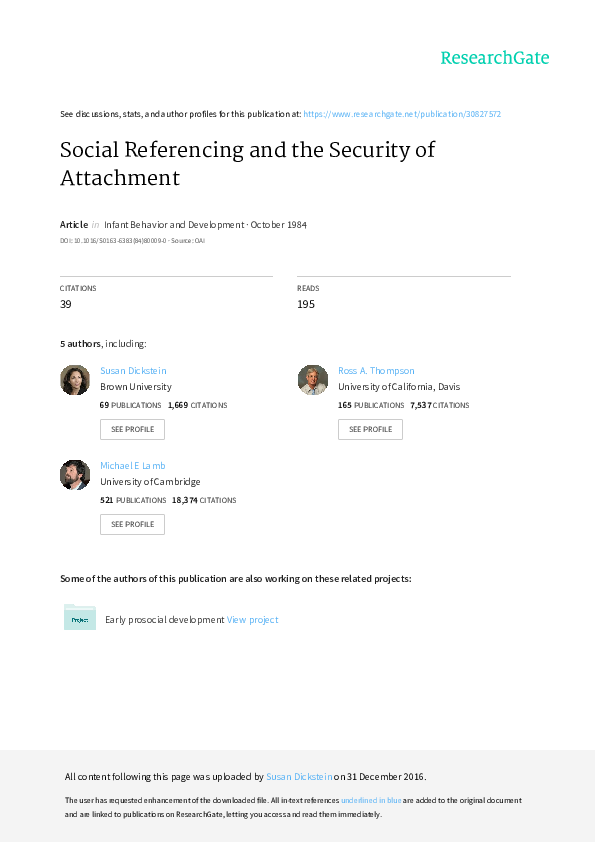 (PDF) Social referencing and the security of attachment | Ross Thompson ...