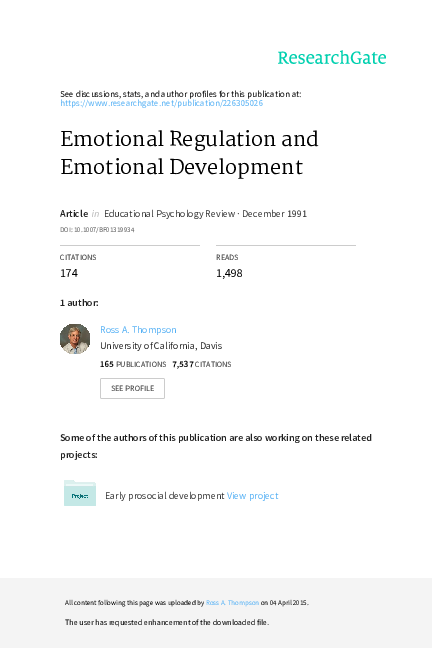 (PDF) Emotional regulation and emotional development