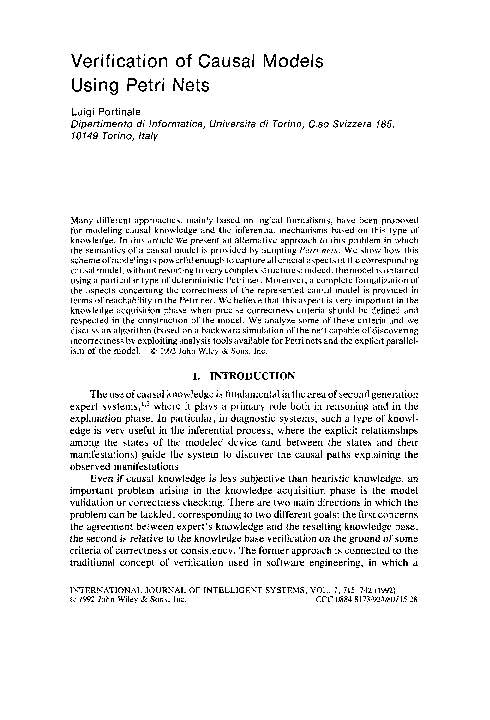 (PDF) Verification of Causal Models Using Petri Nets