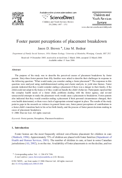 (PDF) Foster parent perceptions of placement breakdown