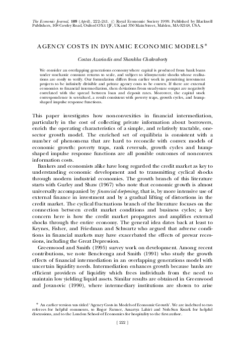 (PDF) Agency costs in dynamic economic models