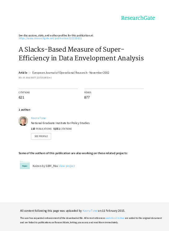 (PDF) A slacks-based measure of super-efficiency in data envelopment analysis: A comment