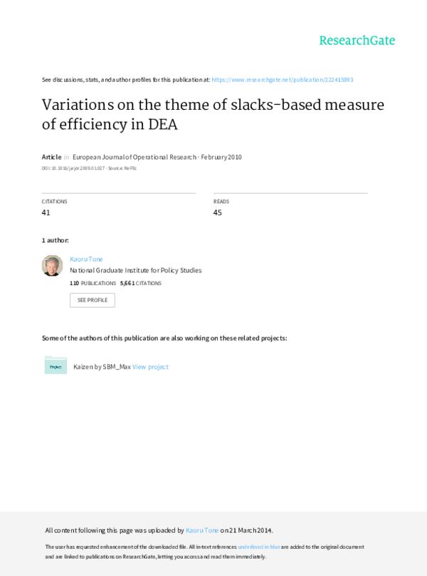 (PDF) Variations on the theme of slacks-based measure of efficiency in DEA
