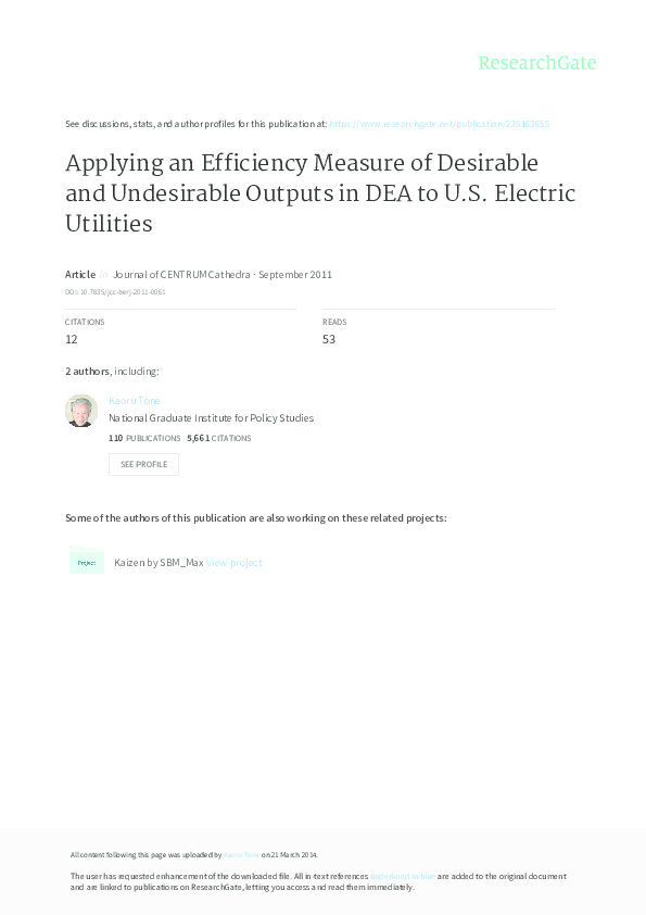 (PDF) Applying an Efficiency Measure of Desirable and Undesirable ...
