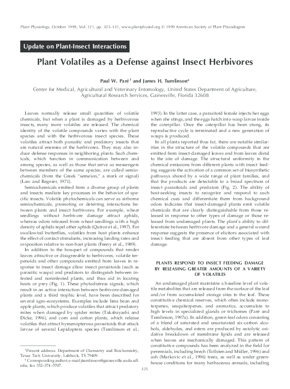 (PDF) Plant volatiles as a defense against insect herbivores