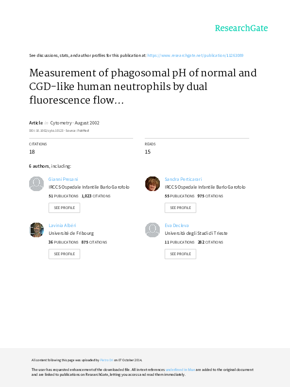 (PDF) Measurement of phagosomal pH of normal and CGD‐like human ...