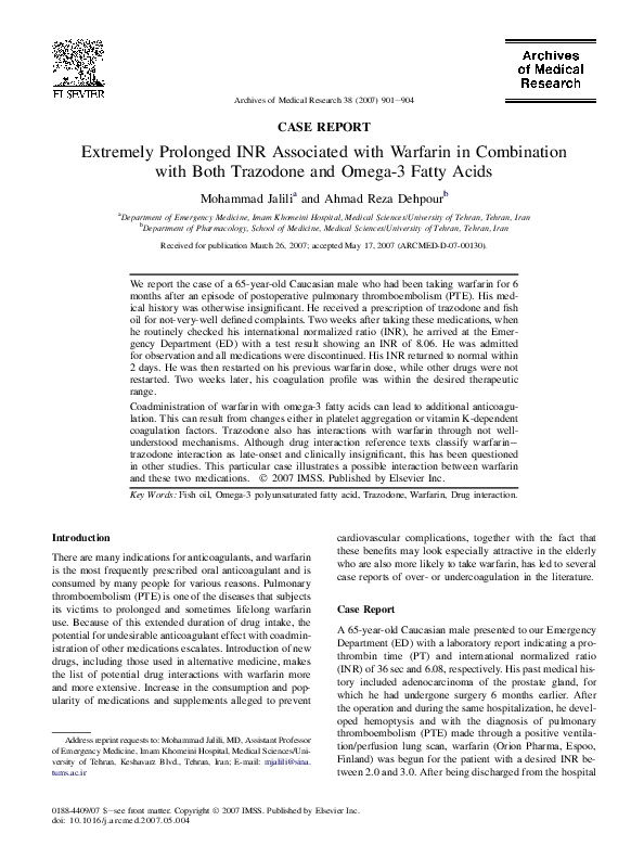 (PDF) Extremely prolonged INR associated with warfarin in combination ...