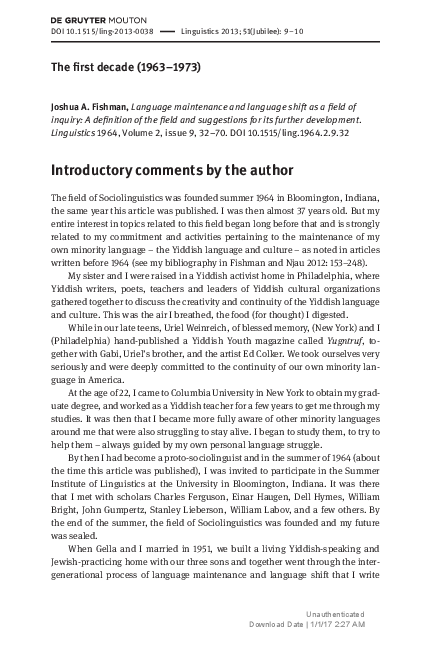 (PDF) Language Maintenance and language shift as a field of inquiry. A ...