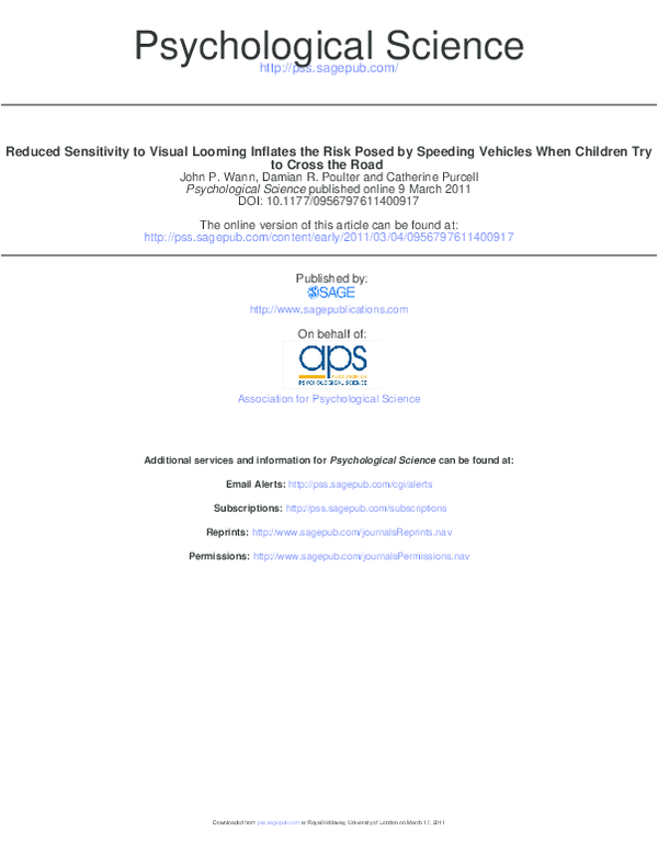 (PDF) Reduced Sensitivity to Visual Looming Inflates the Risk Posed by ...