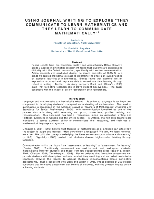 (PDF) USING JOURNAL WRITING TO EXPLORE " THEY COMMUNICATE TO LEARN ...