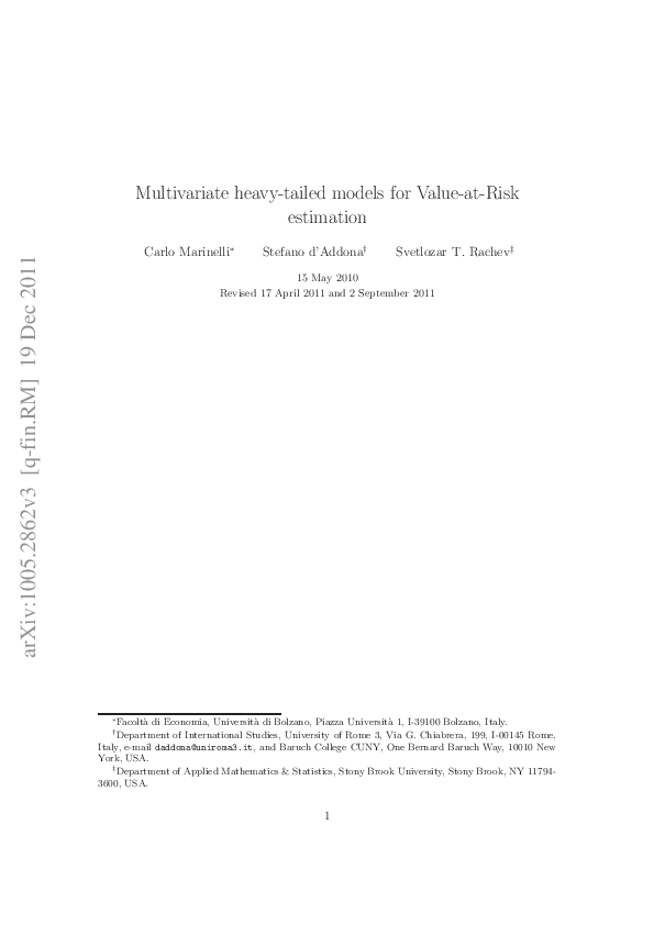 (PDF) Multivariate heavy-tailed models for Value-at-Risk estimation