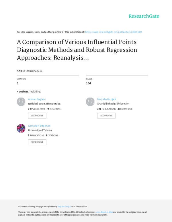 (PDF) A Comparison of Various Influential Points Diagnostic Methods and Robust Regression ...