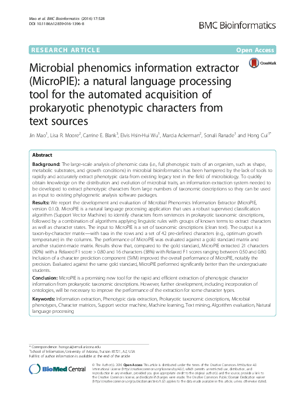 (PDF) Microbial phenomics information extractor (MicroPIE): a natural language processing tool ...