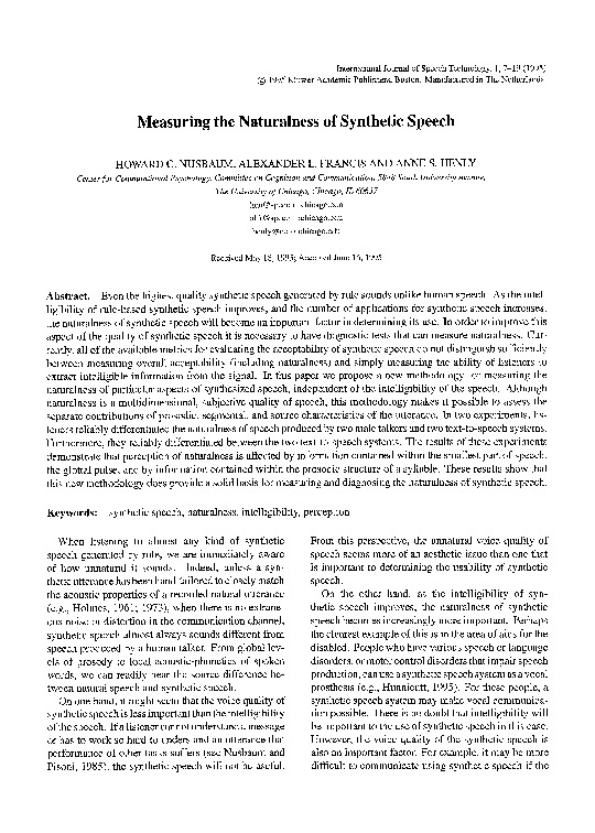 (PDF) Measuring the naturalness of synthetic speech