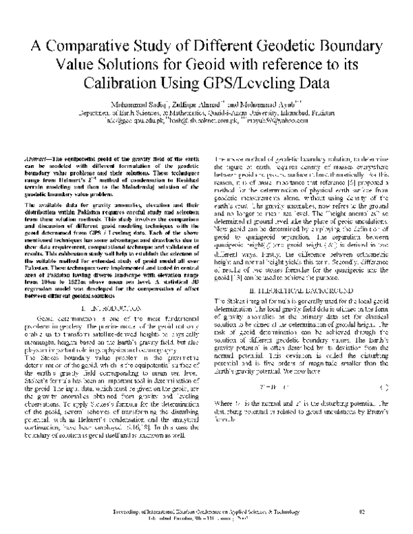 (PDF) A Comparative Study of Different Geodetic Boundary Value Solutions for Geoid with ...