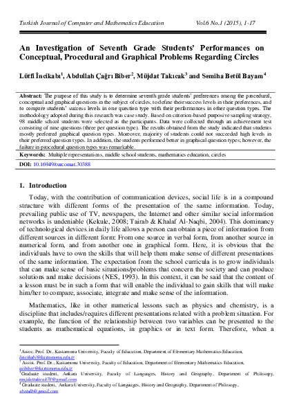 (PDF) An Investigation of Seventh Grade Students' Performances on Conceptual, Procedural and ...