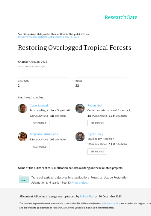 (PDF) Restoring overlogged tropical forests