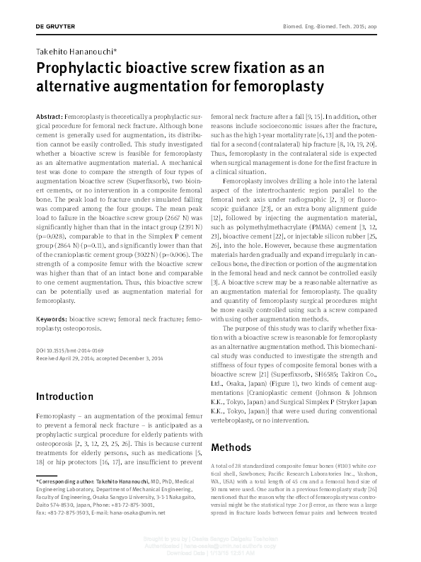 (PDF) Prophylactic bioactive screw fixation as an alternative ...
