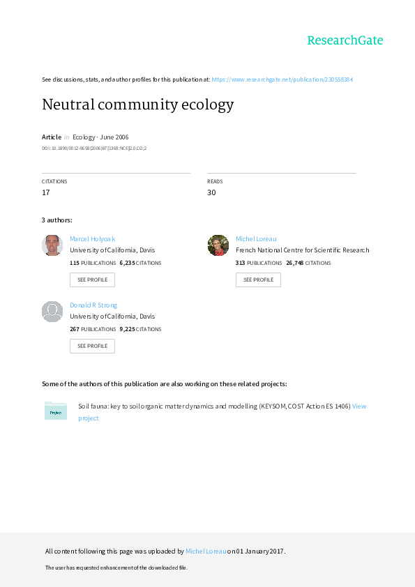 (PDF) Neutral community ecology