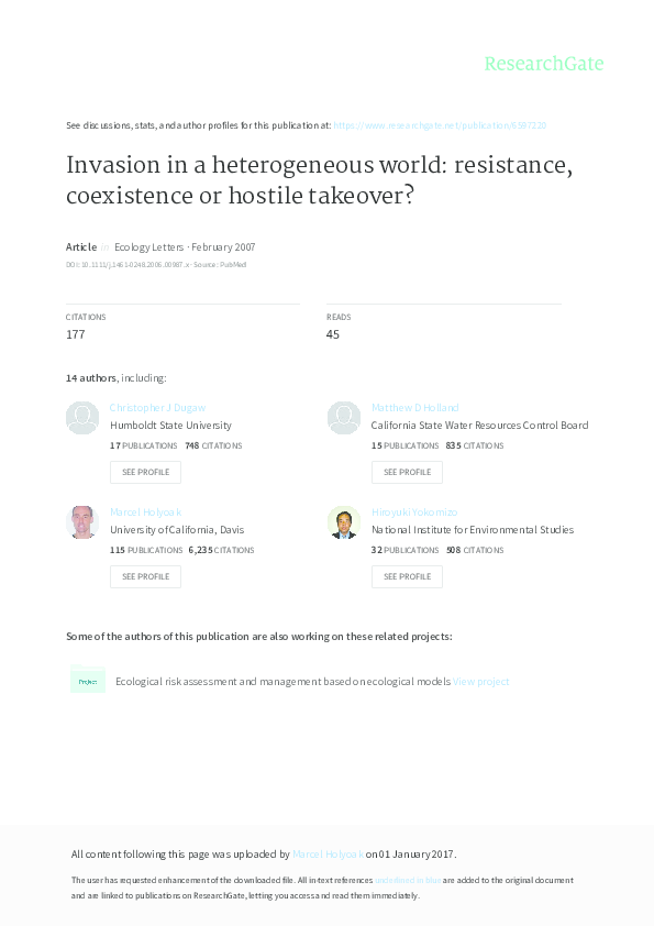 (PDF) Invasion In a Heterogeneous World: Resistance, Coexistence or ...