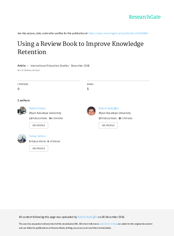 (PDF) Using a Review Book to Improve Knowledge Retention
