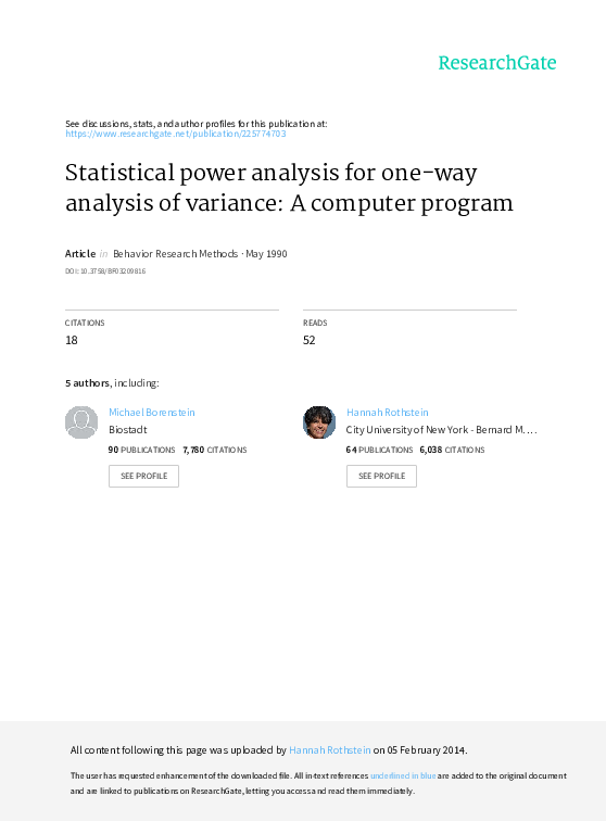 (PDF) Statistical power analysis for one-way analysis of variance: A computer program