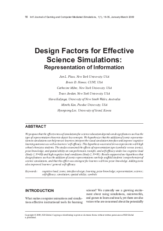 (PDF) Design factors for effective science simulations: Representation ...
