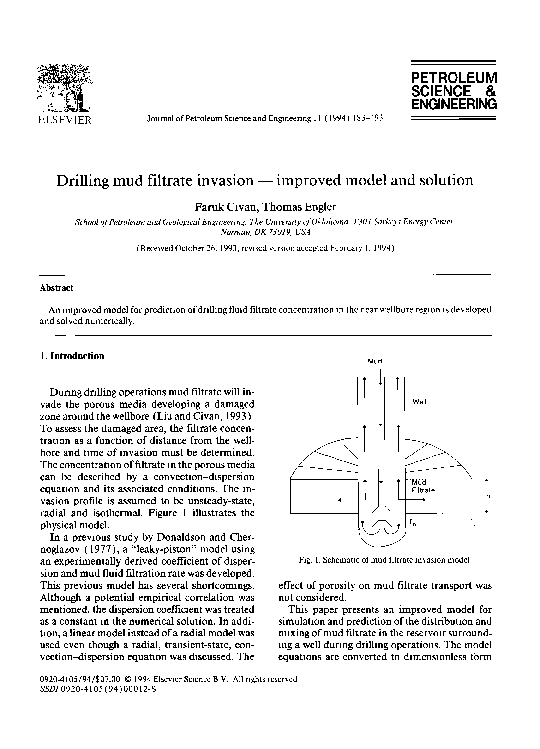 (PDF) Drilling mud filtrate invasion—improved model and solution