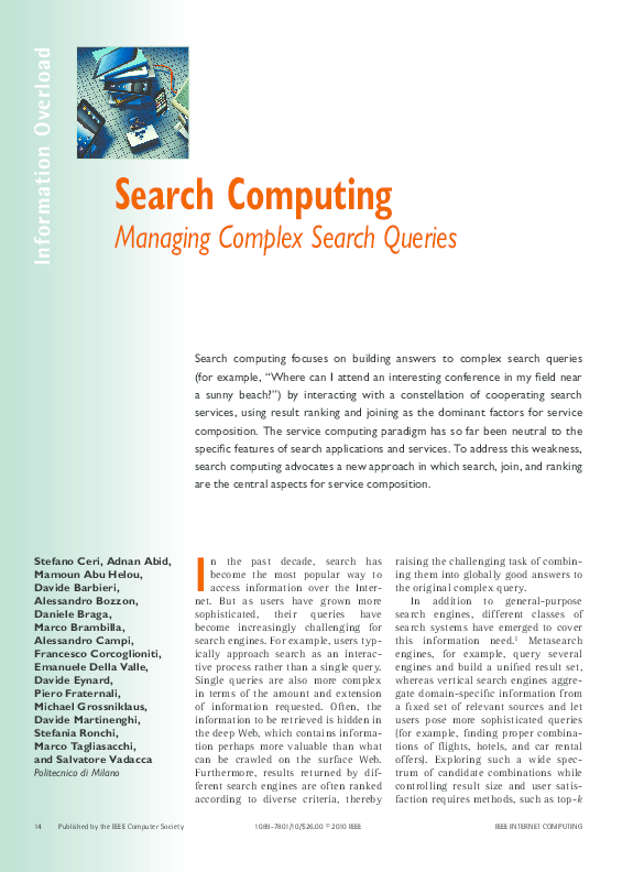 (PDF) Search Computing: Managing Complex Search Queries