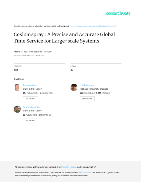 (PDF) Cesiumspray: a Precise and Accurate Global Time Service for Large ...