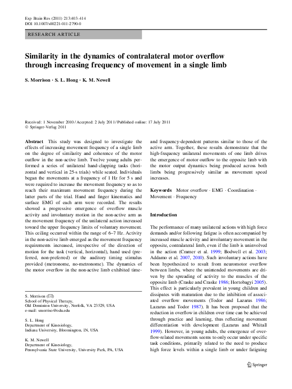 (PDF) Similarity in the dynamics of contralateral motor overflow ...