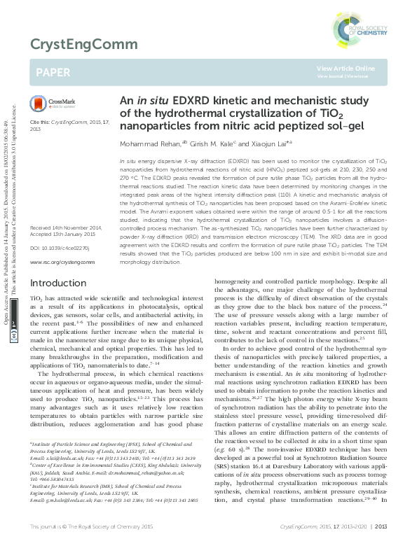 (PDF) An in situ EDXRD kinetic and mechanistic study of the ...