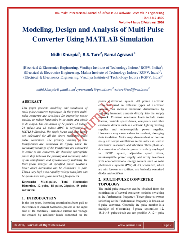 Pdf Modeling Design And Analysis Of Multi Pulse Converter Using