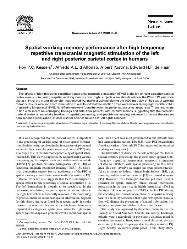 (PDF) Spatial working memory performance after high-frequency repetitive transcranial magnetic ...