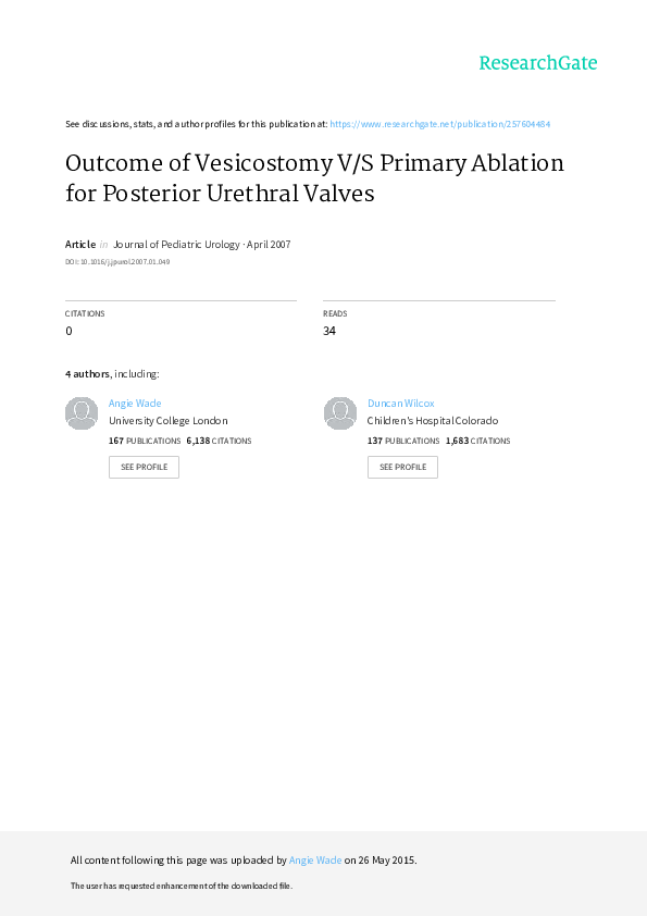 (PDF) Outcome of Vesicostomy V/S Primary Ablation for Posterior ...