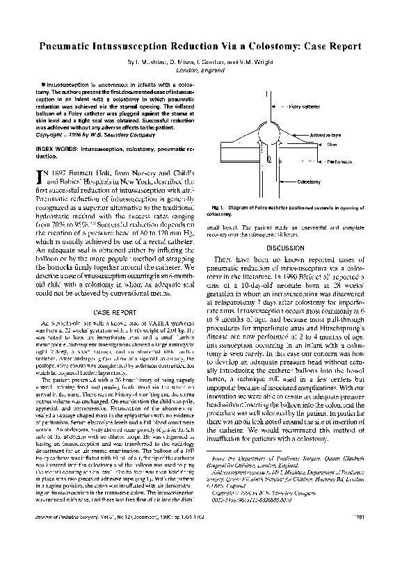Pdf Pneumatic Intussusception Reduction Via A Colostomy Case Report Imran Mushtaq