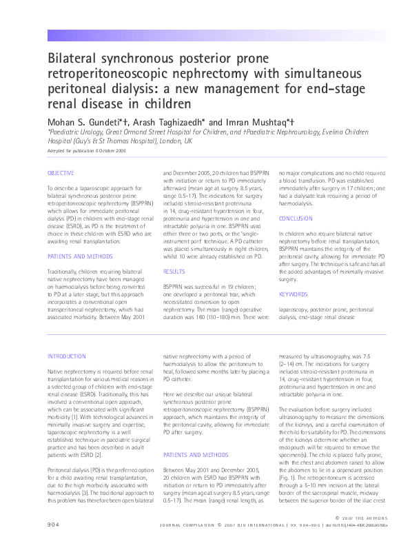 (PDF) Bilateral synchronous posterior prone retroperitoneoscopic ...